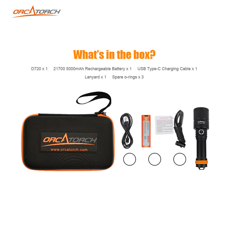 OrcaTorch D720 Super Focus Dive Light Max Beam Distance 1300 meters ...